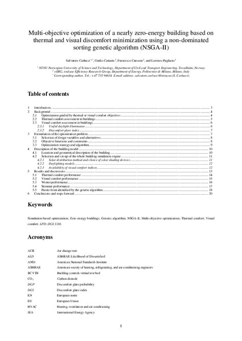 Pdf Multi Objective Optimization Of A Nearly Zero Energy Building Based On Thermal And Visual