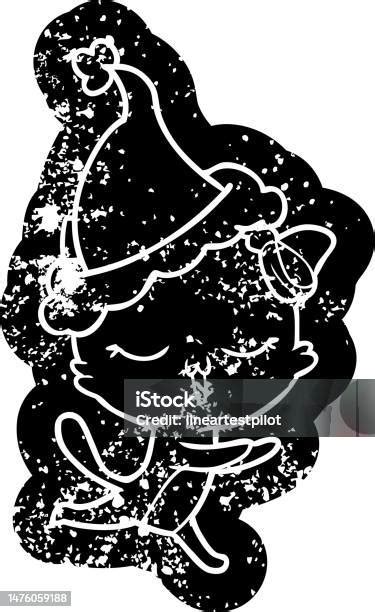 산타 모자를 쓰고 머리에 활을 가진 고양이의 기발한 만화 고민 아이콘 고양이 새끼에 대한 스톡 벡터 아트 및 기타 이미지 고양이 새끼 귀여운 그런지 이미지 기법