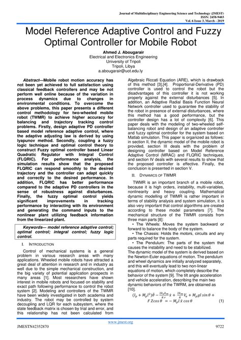 Pdf Model Reference Adaptive Control And Fuzzy Optimal Controller For