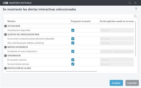 Lista de alertas interactivas ESET Endpoint Antivirus Ayuda en línea de ESET