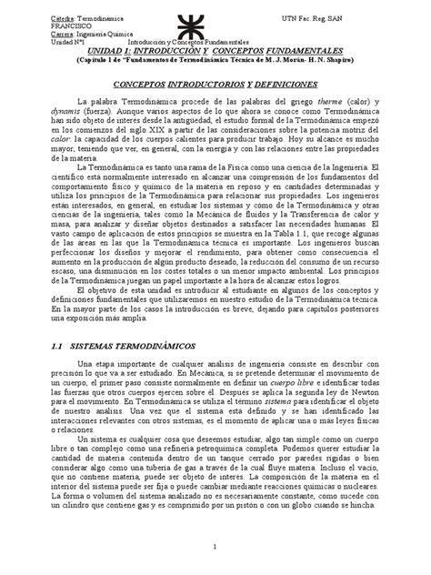 Unidad 1 Introducción Y Conceptos Fundamentales Pdf Termodinámica