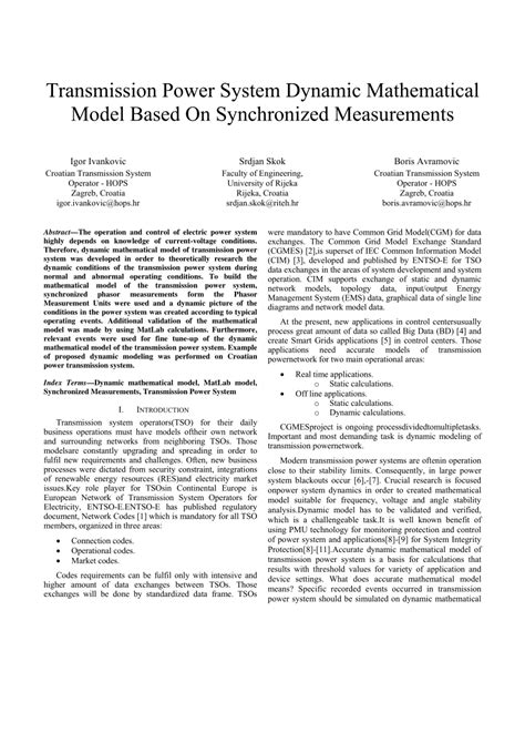 Pdf Transmission Power System Dynamic Mathematical Model Based On Synchronized Measurements