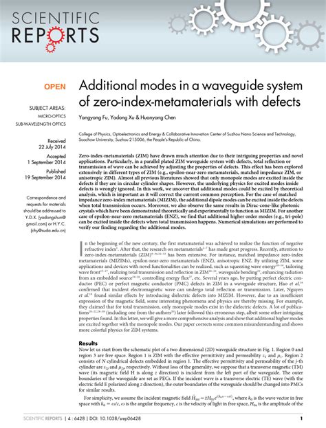 Pdf Additional Modes In A Waveguide System Of Zero Index Metamaterials With Defects