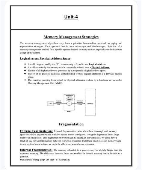 Os Unit 4 Short Notes Memory Management Strategies The Memory