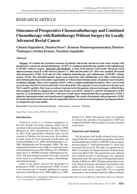 Pdf Outcomes Of Preoperative Chemoradiotherapy And Combined Chemotherapy With Radiotherapy