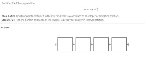 Solved Consider The Following Relation Y X 5 Step 1 Of