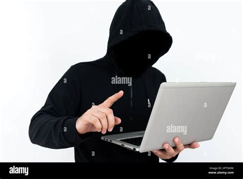 Man Standing With Laptop Presenting Cyber Security Stock Photo Alamy