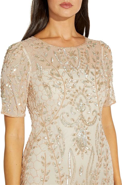 Adrianna Papell Womens Beaded Gown With Godetsocean Dream Adrianna