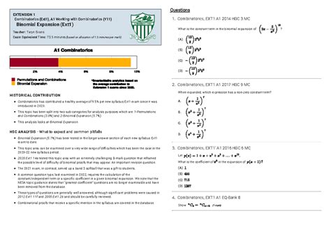Binomial Expansion P Extension 1 Combinatorics Ext1 A1 Working With Combinatorics Y11