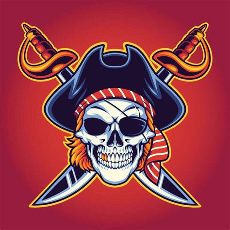 Pirates Skull Logo Poster Skull Pirates With Sword Vector Illustration