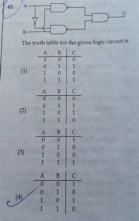 The Truth Table For The Given Logic Circuit Is Abc000011100111 Abc00001