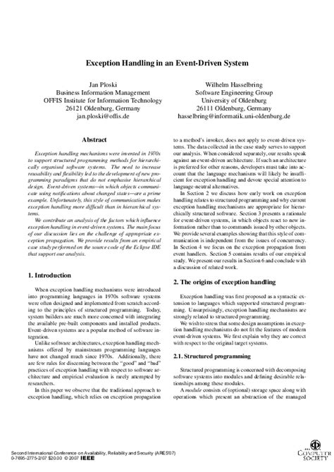 Pdf Exception Handling In An Event Driven System