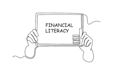단일 선 그리기 금융 문맹 퇴치 템플릿 금융 문맹 퇴치 개념 연속 선 그리기 디자인 그래픽 벡터 일러스트 레이션 프리미엄 벡터