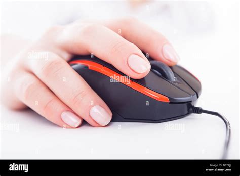 Isolated Female Hand On The Mouse Stock Photo Alamy