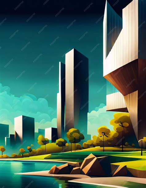 Abstract City Architecture In Futuristic Geometric Style Premium Ai Generated Image