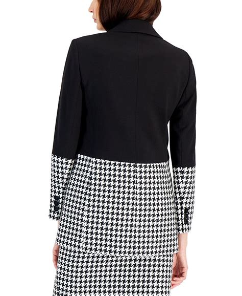 Tahari Asl Womens Houndstooth Colorblocked Jacket Macys