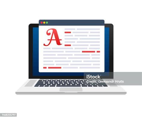 카피 라이팅 노트북 화면에서 편집 가능한 온라인 문서 카피 라이팅 작업 전자 문서 및 텍스트 문법 실수 노트북에 대한 스톡 벡터