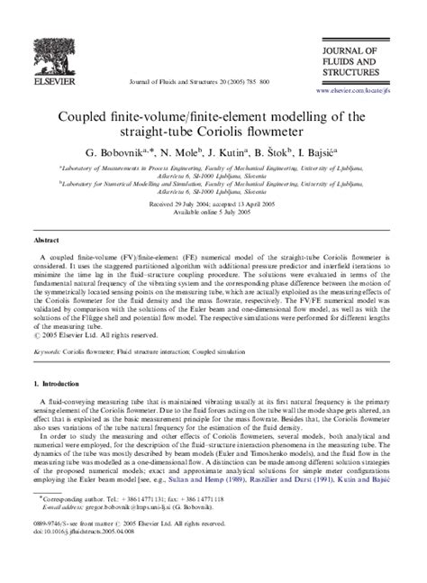 Pdf Coupled Finite Volumefinite Element Modelling Of The Straight Tube Coriolis Flowmeter