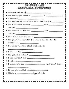 Science Lab Sentence Stems By Valerie Rios Tpt