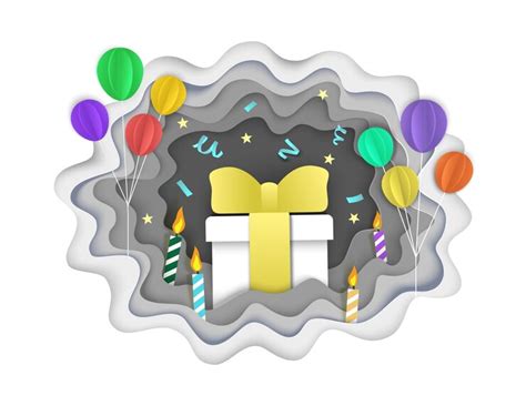 생일 축하 인사말 카드 서식 파일 벡터 종이 컷 그림 프리미엄 벡터