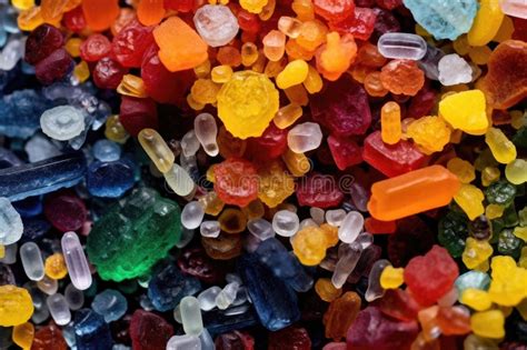 Microplastic Beads In Various Shapes And Colors Under Microscope Stock Illustration