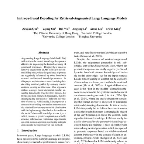Entropy Based Decoding For Retrieval Augmented Large Language Models Acl Anthology