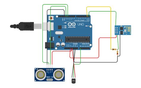 Circuit Design Arduino Esp8266 Suhu Jarak Tinkercad