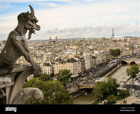 View Of The Paris Cityscape Including The Eiffel Tower And The River Seine From One Of The
