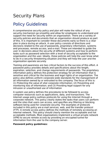 Security Plans It Access And Protection Security Plans Policy