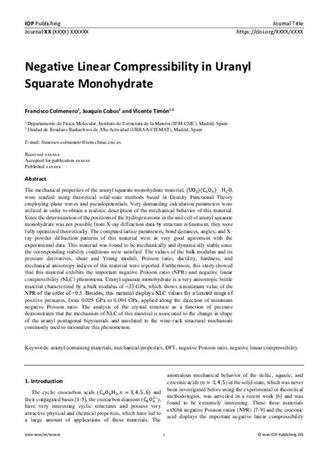 Pdf Negative Linear Compressibility In Uranyl Francisco Colmenero