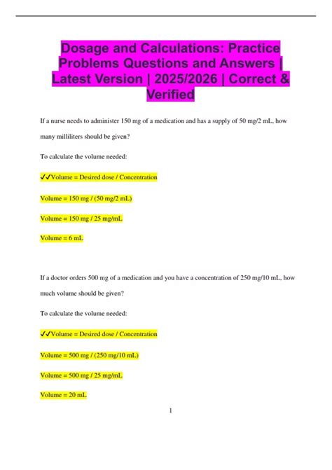 Dosage And Calculations Practice Problems Questions And Answers