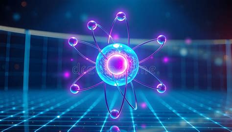 Glowing Atom Structure On Futuristic Grid Background Stock Illustration