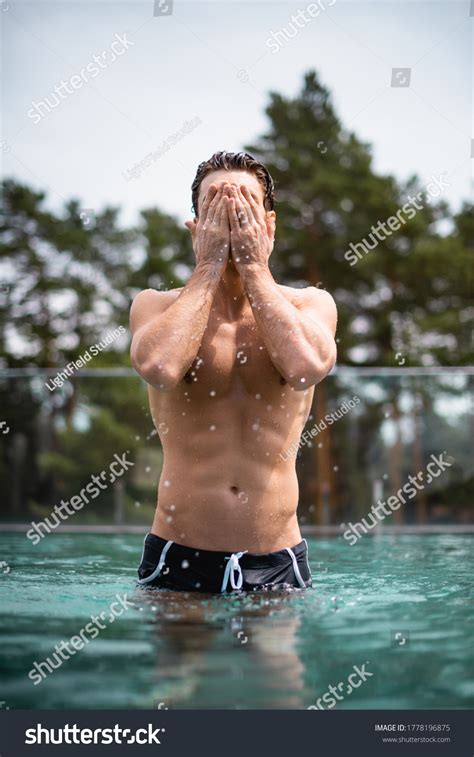 Selective Focus Shirtless Wet Man Standing Stock Photo Shutterstock