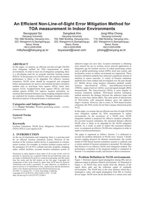 Pdf An Efficient Non Line Of Sight Error Mitigation Method For Toa