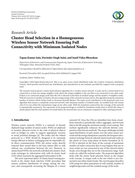 Pdf Cluster Head Selection In A Homogeneous Wireless Sensor Network