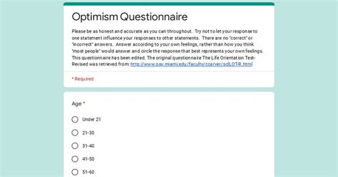 Optimism Questionnaire Everyone R Samplesize