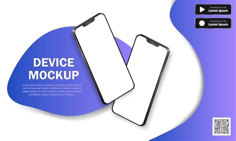 현실적인 스마트폰 텍스트 Qr 코드 및 다운로드 버튼이 있는 광고 배너 전화 템플릿 프리미엄 벡터