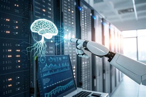 Robot Hand Interacting With Binary Data Ai And Machine Learning In