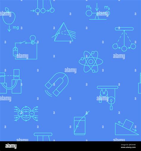 Physics Seamless Pattern In Line Style Scientific Symbols On Repeatable Background Vector