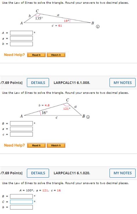 Solved Use The Law Of Sines To Solve The Triangle Round