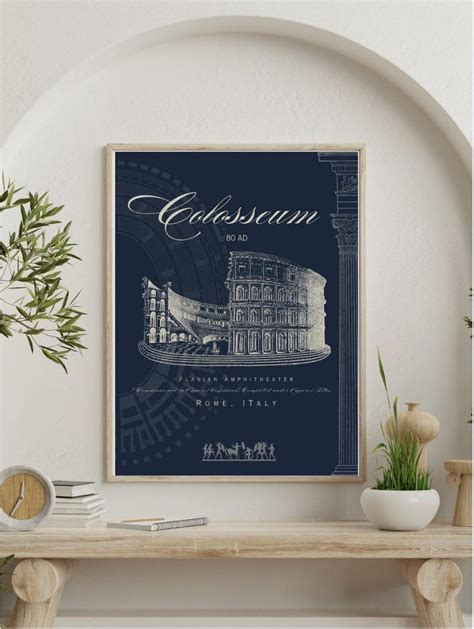 Elegant Colosseum Blueprint Poster Rome Italy Historical
