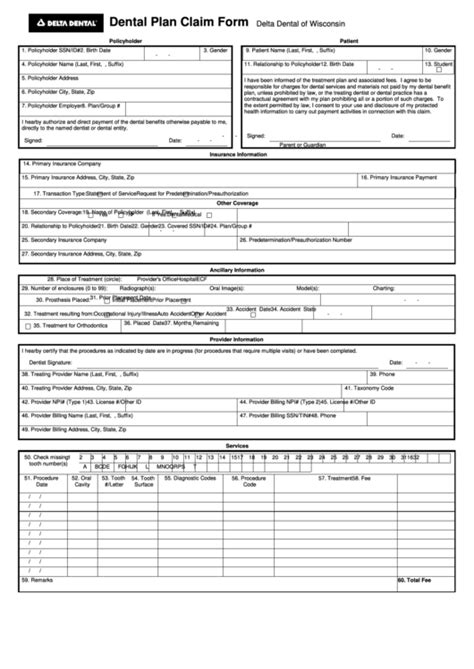 Dental Plan Claim Form Delta Dental Of Wisconsin Printable Pdf Download