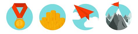 플랫 스타일 비즈니스 컨셉 배경 돈 벌기 성공 및 목표 성취 스마트 솔루션 금메달 종이 비행기와 산 봉우리 벡터 일러스트레이션 더하기 기호에 대한 스톡 벡터 아트 및 기타