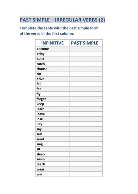 Grammar Worksheet Past Simple Irregular Respostas Retoedu