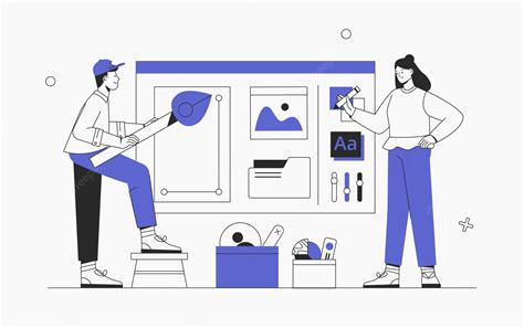 Premium Vector Creative Teamwork Male And Female Character Designing New Products Or Improving