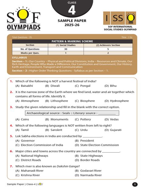 Isso Sample Paper Class 4 2025 26 Pdf Earth Sciences