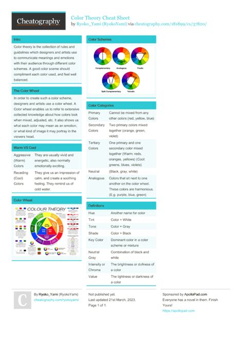 Color Theory Cheat Sheet By Ryokoyami Download Free From Cheatography