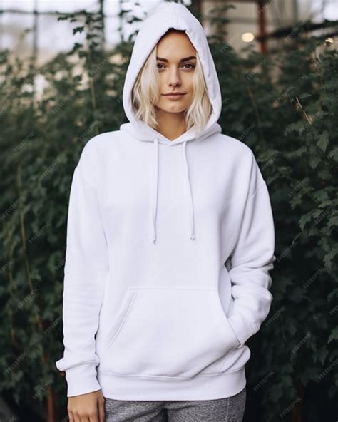 Premium Photo Front View Of A Woman In White Hoodie With City Background