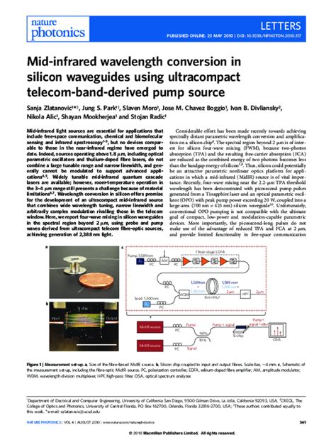 Pdf Mid Infrared Wavelength Conversion In Silicon Waveguides Pumped