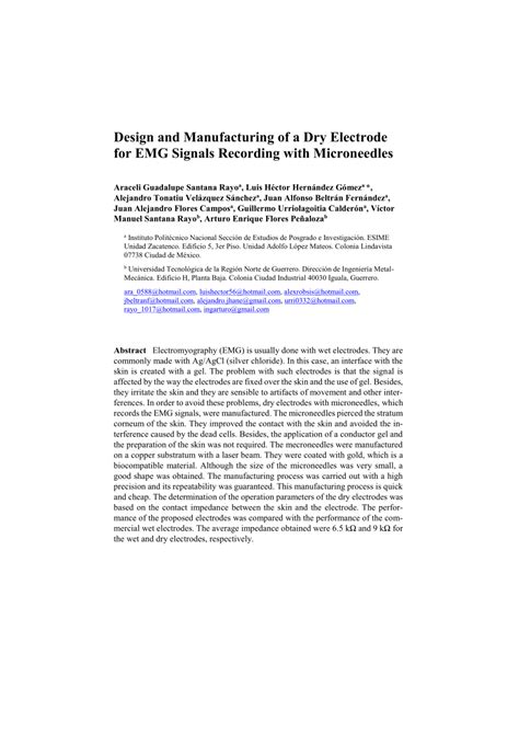 Pdf Design And Manufacturing Of A Dry Electrode For Emg Signals